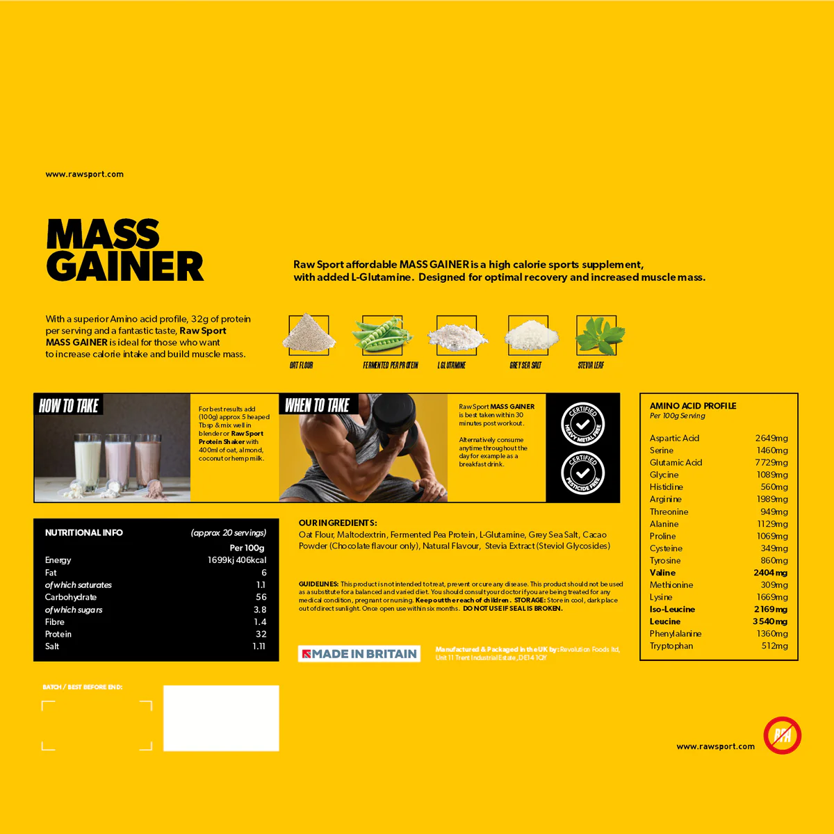 Raw Sport Mass Gainer Gold | High Nutrition Food GmbH